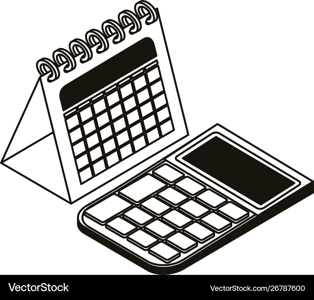Calculator and calendar in white background Vector Image