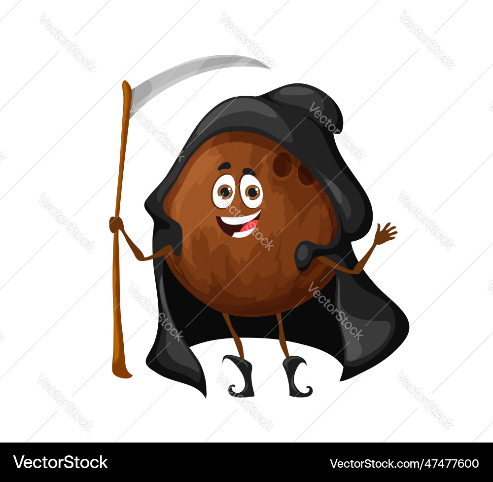 Cartoon halloween coconut character nut Royalty Free Vector