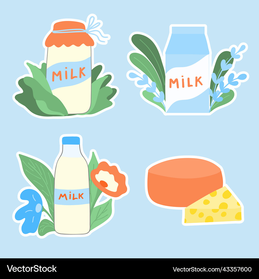 Dairy products sticker set milk day flat Vector Image