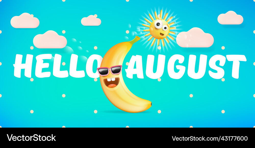 Hello august horizontal banner with cartoon sun Vector Image
