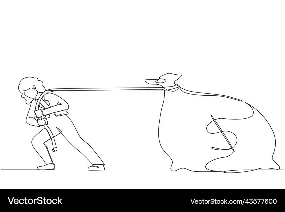Single one line drawing businesswoman pulling big Vector Image