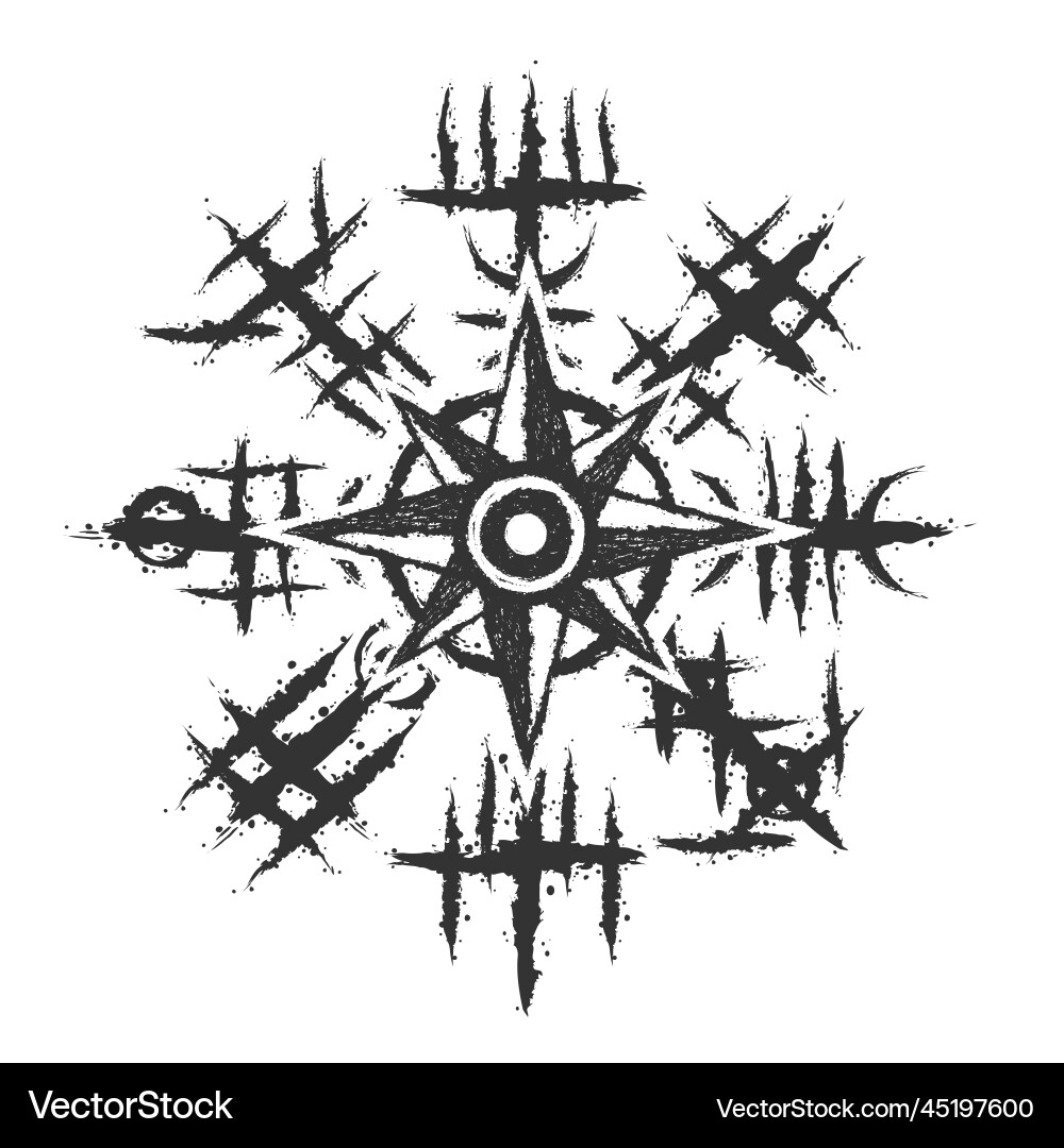 Windrose grunge viking symbol Royalty Free Vector Image