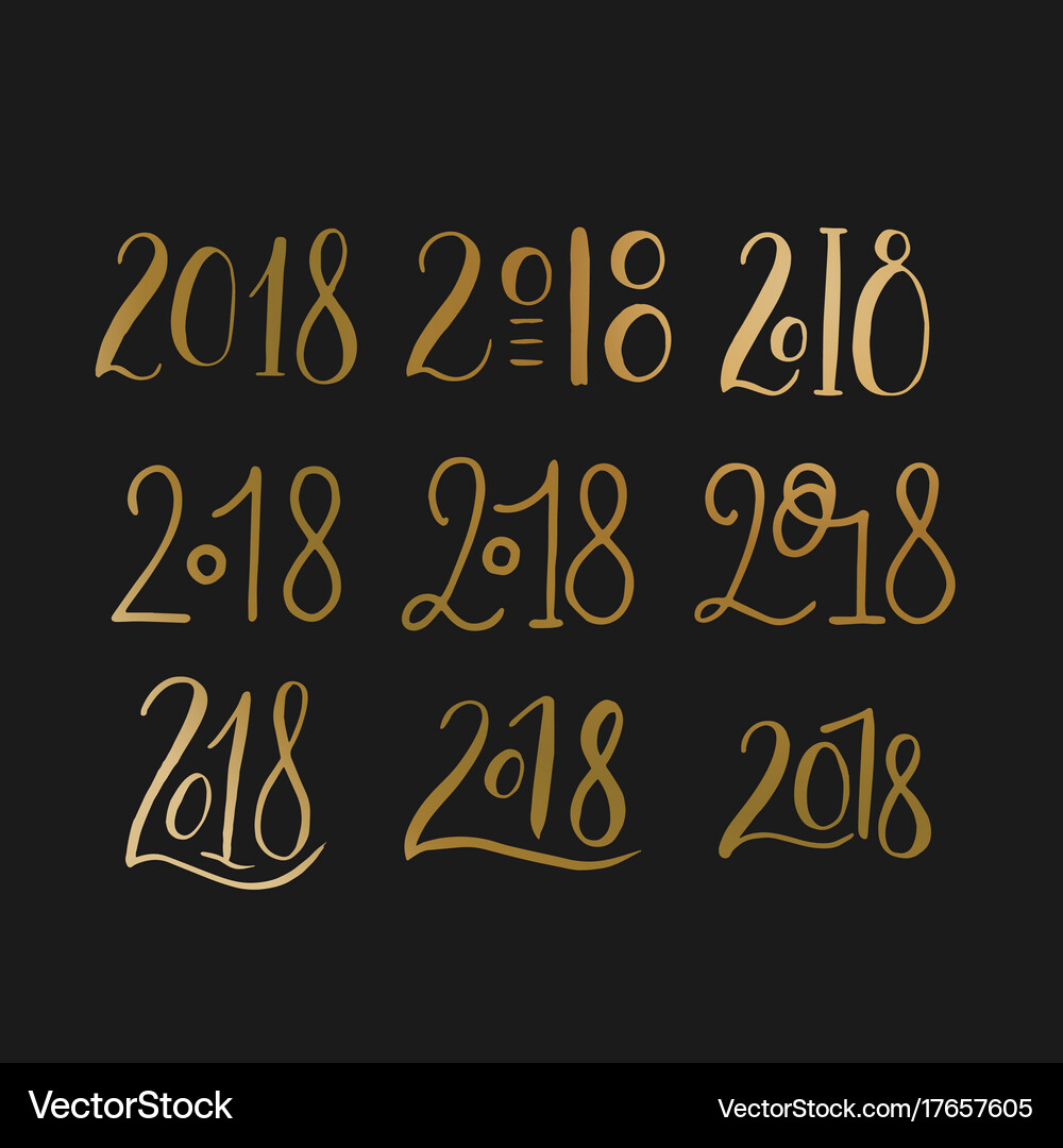 Handdrawn brush lettering set with numbers 2018 Vector Image
