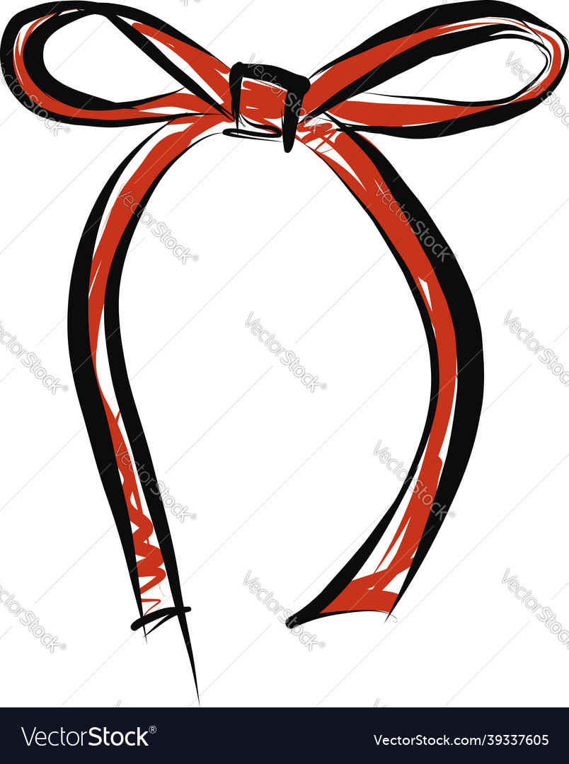 Sketch bow with red ribbon isolated hand drawn Vector Image