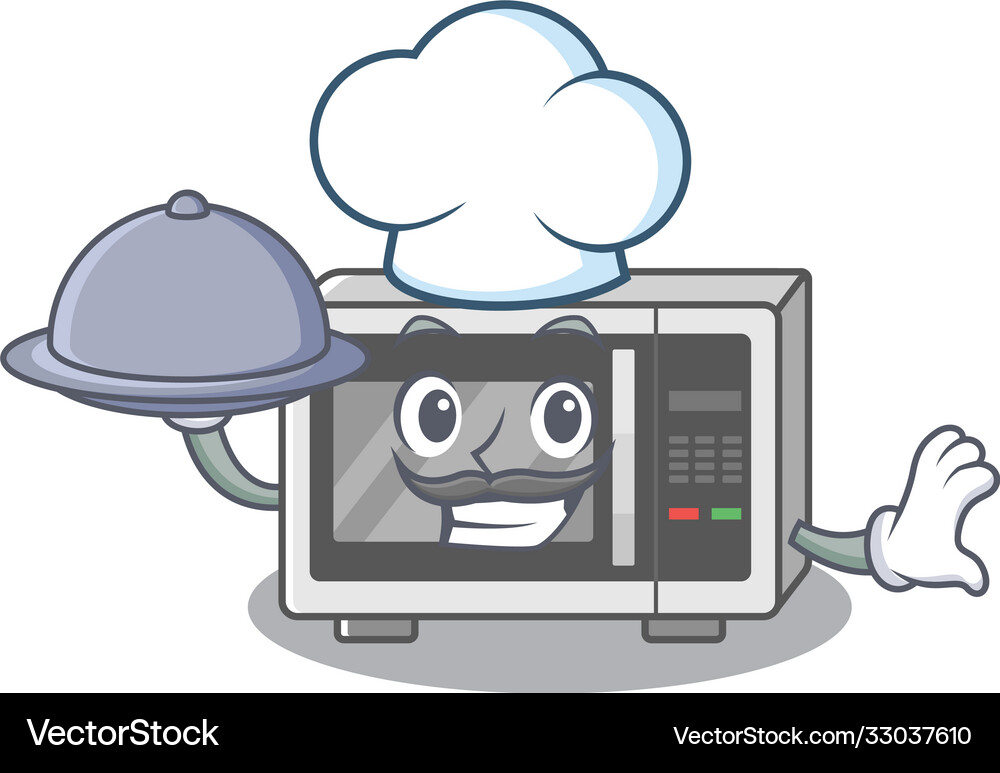A picture microwave as chef serving food Vector Image