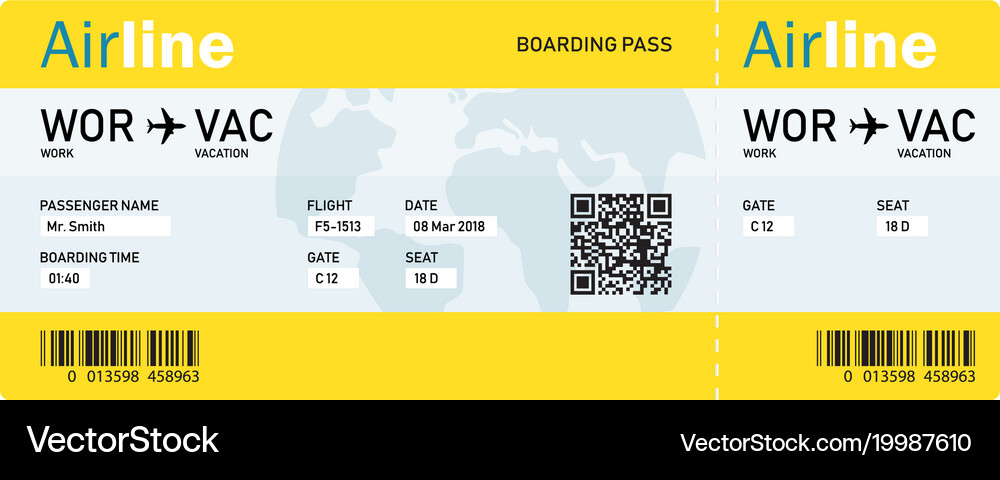 Air ticket by plane with text Royalty Free Vector Image