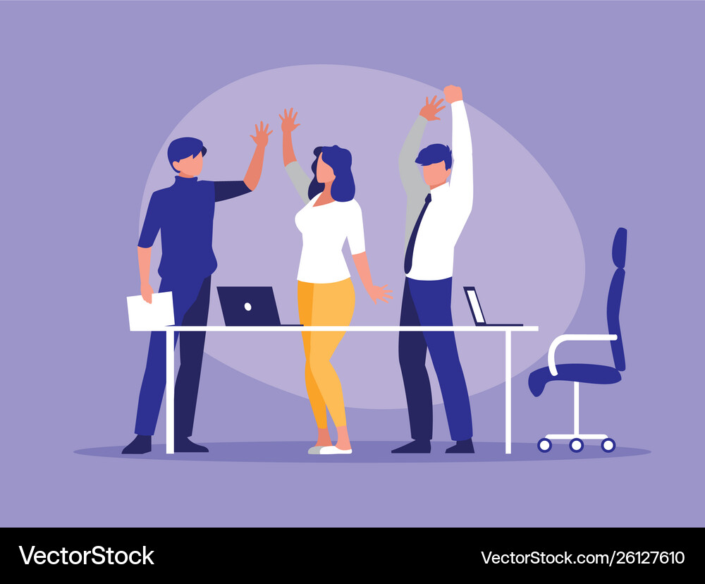 Business people celebrating in workplace Vector Image