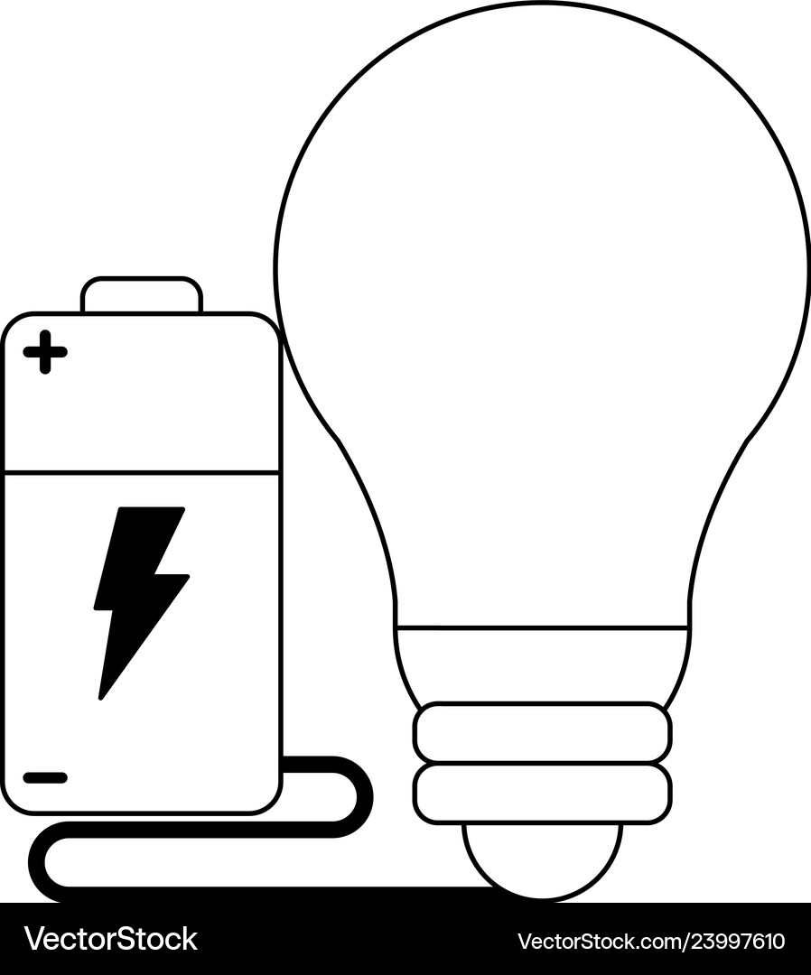 Electric battery and bulb light symbol black Vector Image