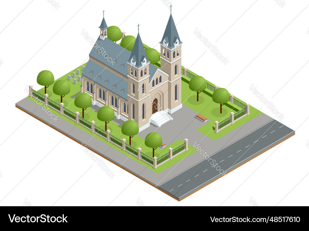 Isometric catholic church building isolated Vector Image