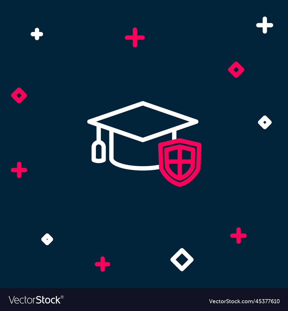 Line graduation cap with shield icon isolated Vector Image