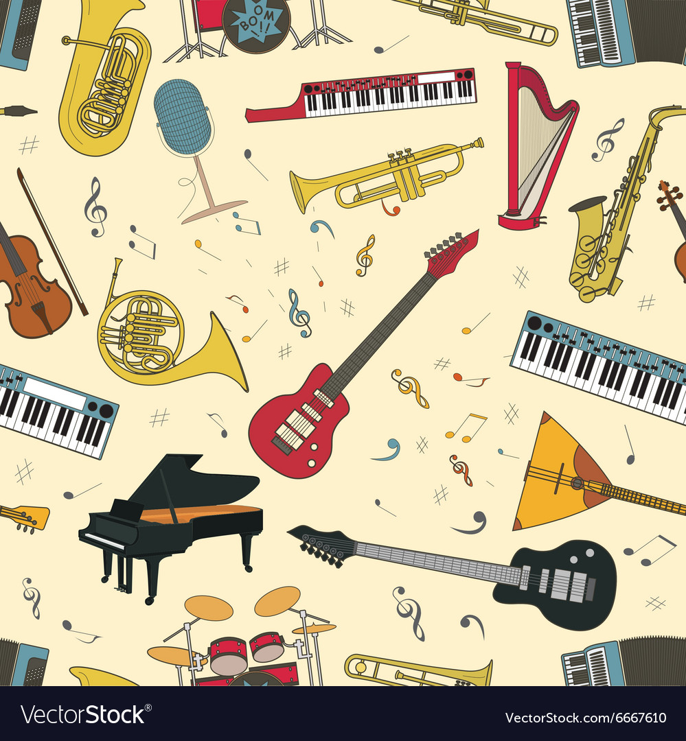 Musical instruments seamless pattern Royalty Free Vector