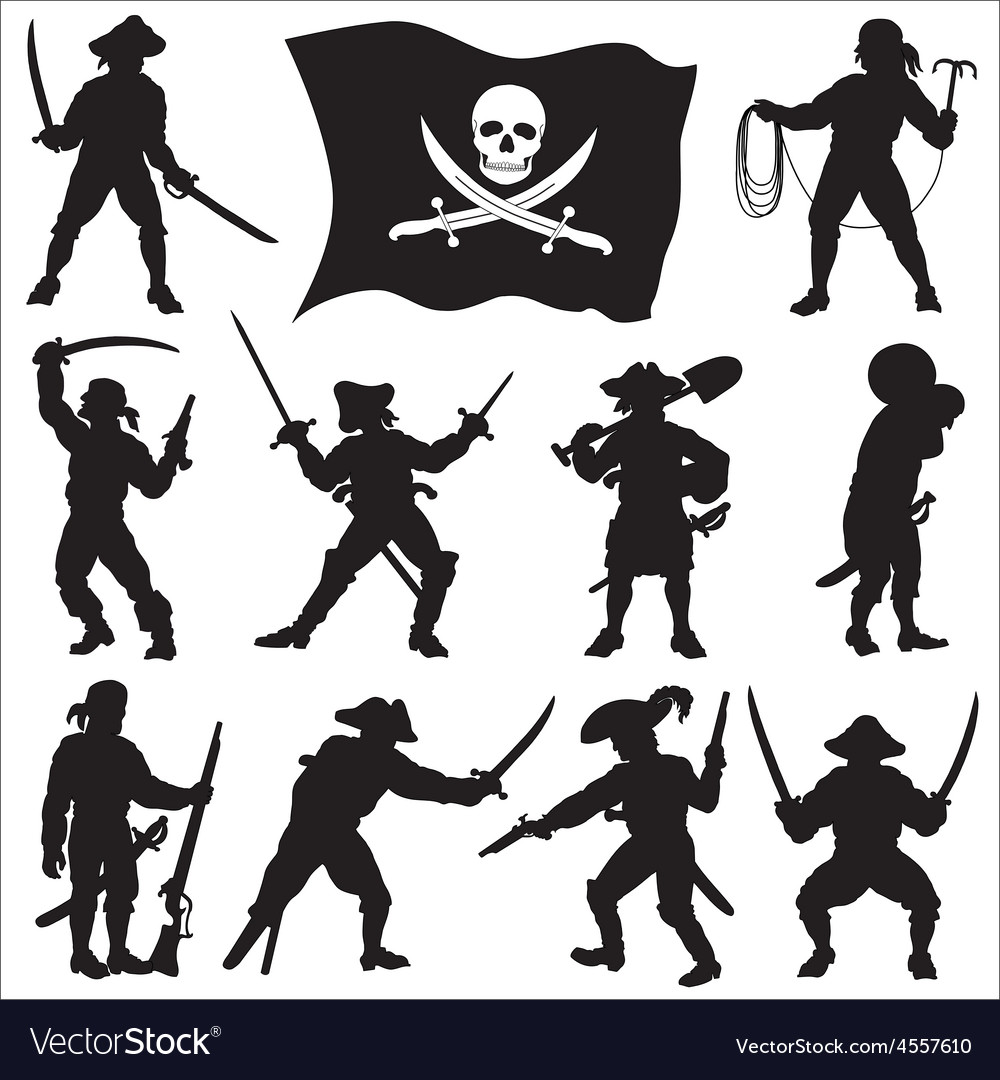 Pirates crew silhouettes set 2 Royalty Free Vector Image Pirates crew silhouettes set 2 Royalty Free Vector Image