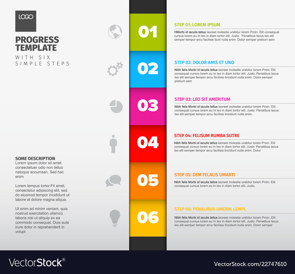 Progress six steps template Royalty Free Vector Image