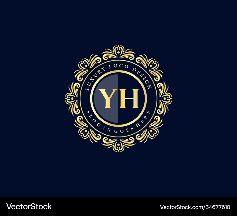 Yh initial letter gold calligraphic feminine Vector Image