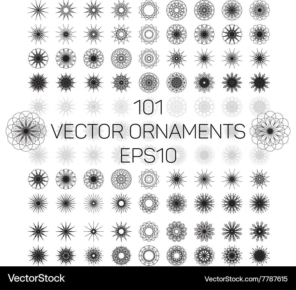 A set 101 round spirograph geometric ornaments Vector Image