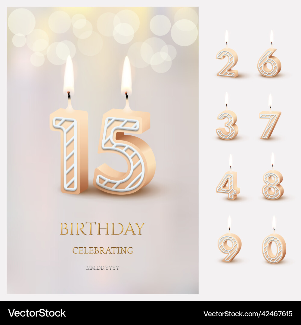 Burning number 15 birthday candles Royalty Free Vector Image
