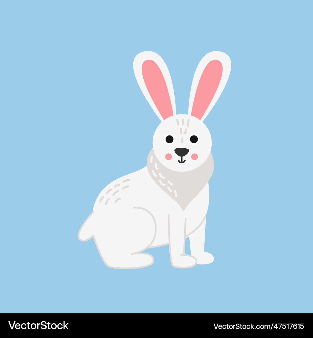 Cartoon arctic hare isolated on blue background Vector Image