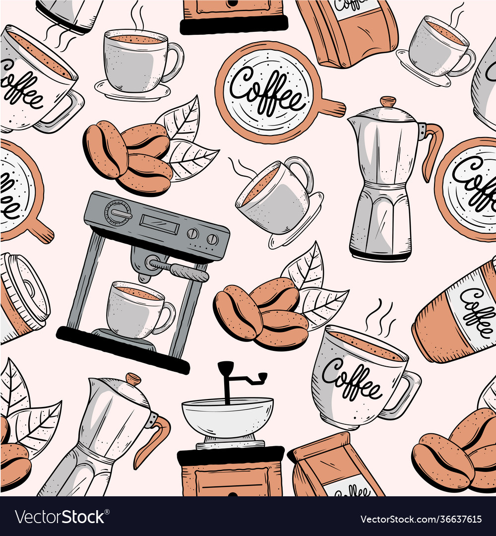 Coffee doodle pattern Royalty Free Vector Image