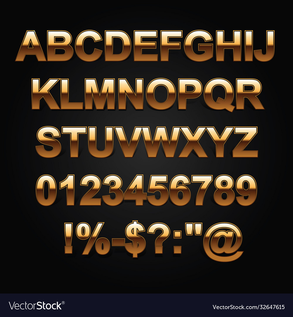 Gold metal letters style alphabet collection set Vector Image