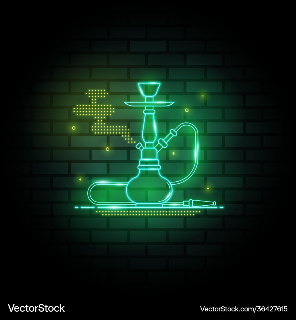 Hookah neon signs on dark brick wall background Vector Image