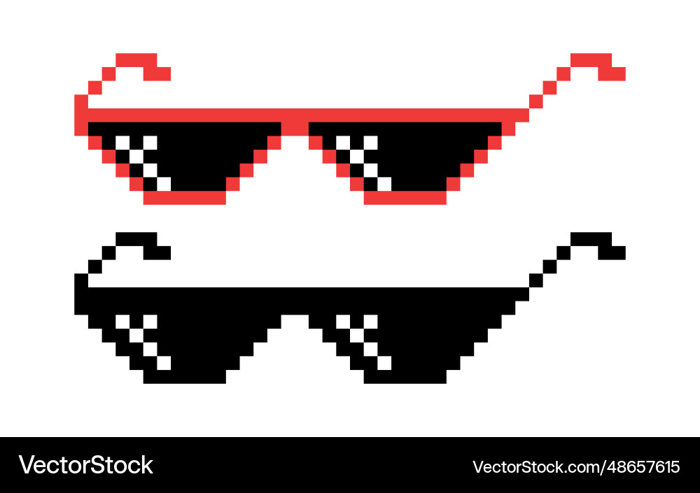 Pixel boss glasses icon set in 8 bit retro Vector Image