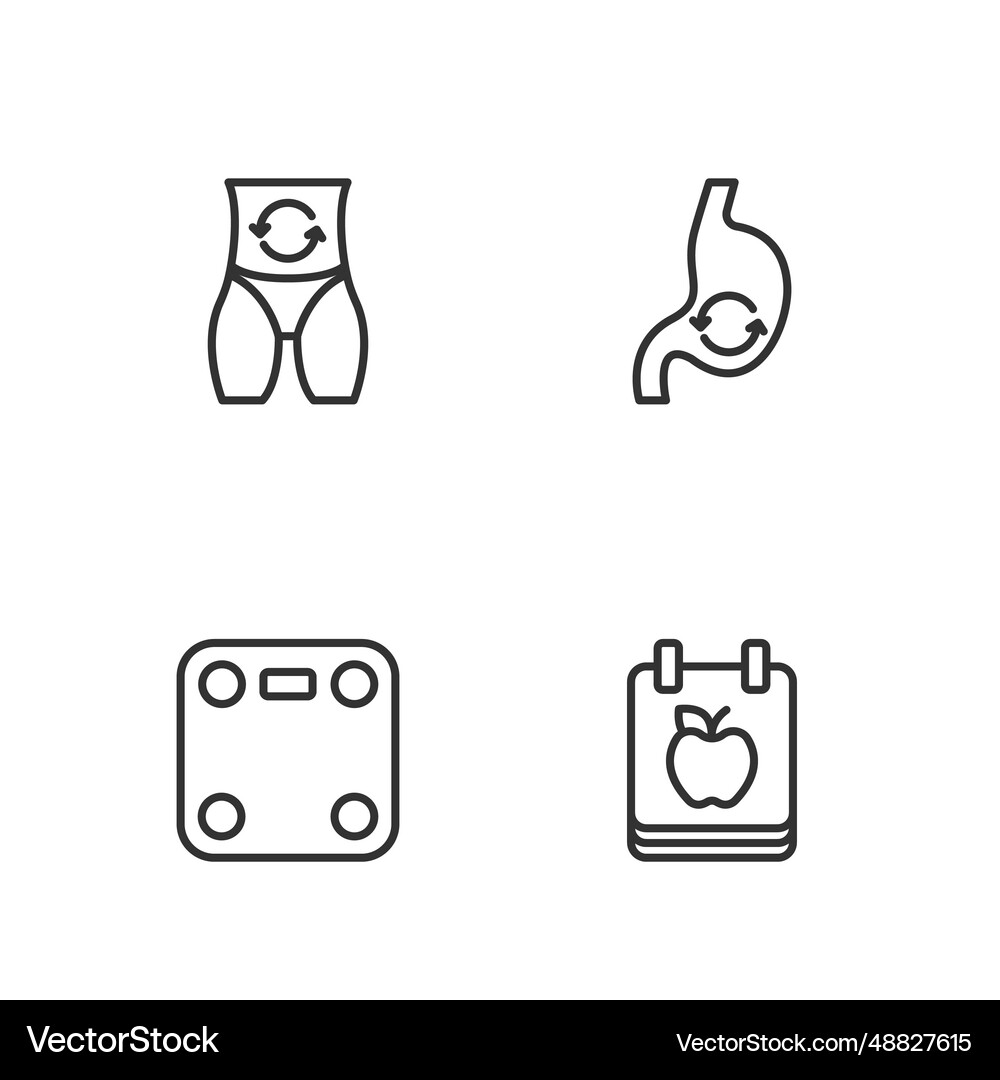 Set line diet plan bathroom scales metabolism Vector Image