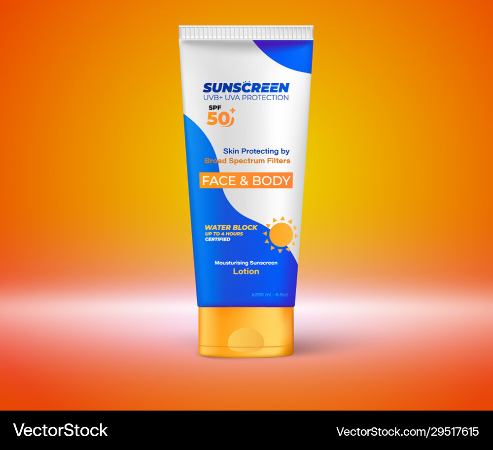 Sunscreen isolated on orange background Royalty Free Vector