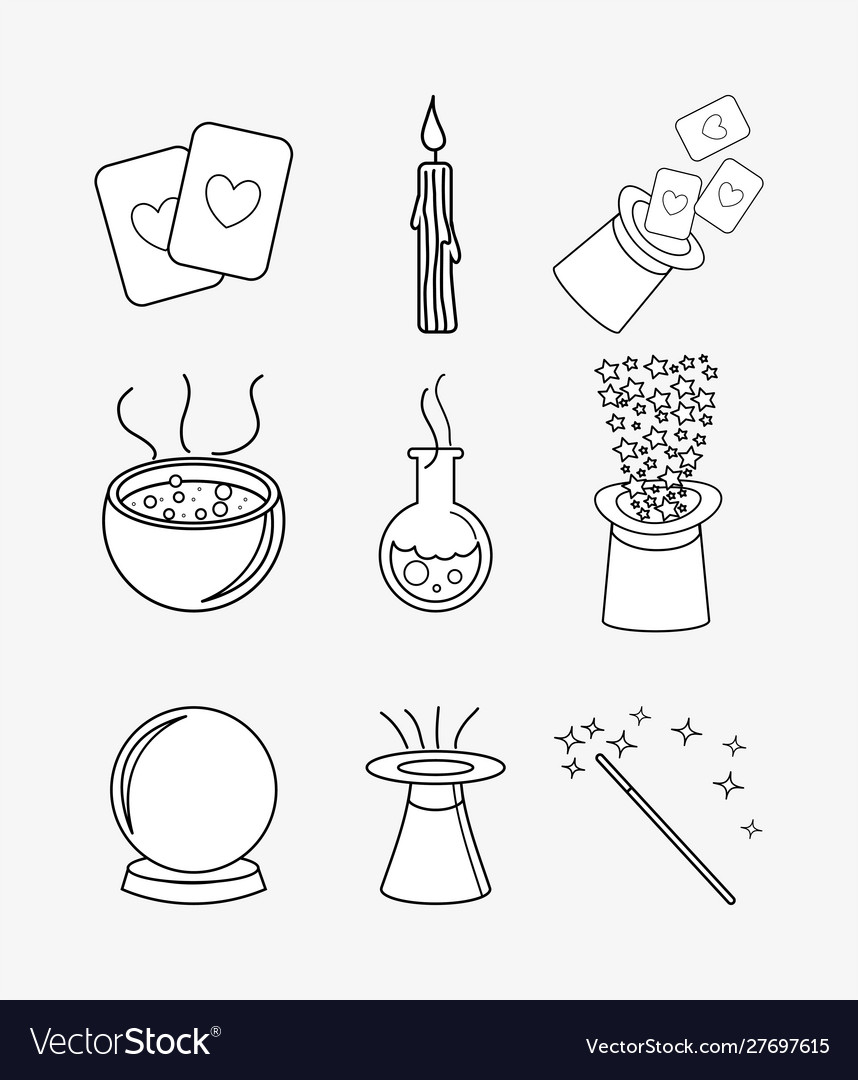 Variety magic icon set pack design Royalty Free Vector Image