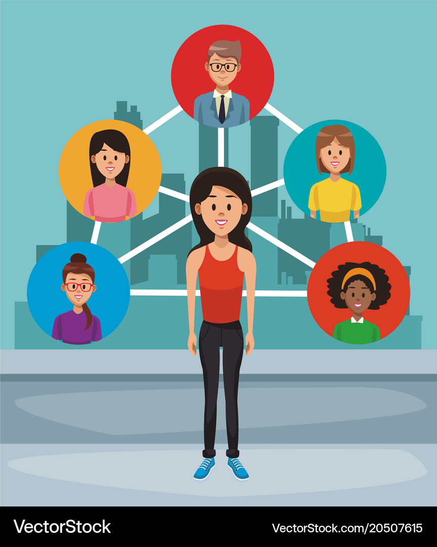 Young woman with network contacts Royalty Free Vector Image