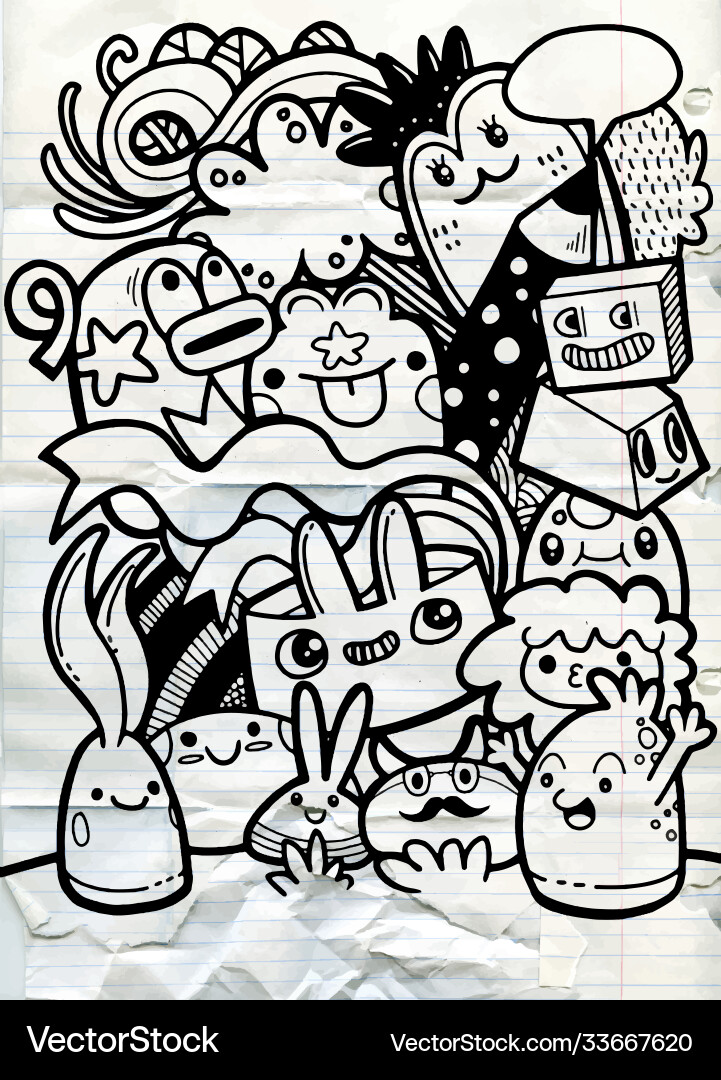 Cute cartoon monstershipster hand drawn crazy Vector Image