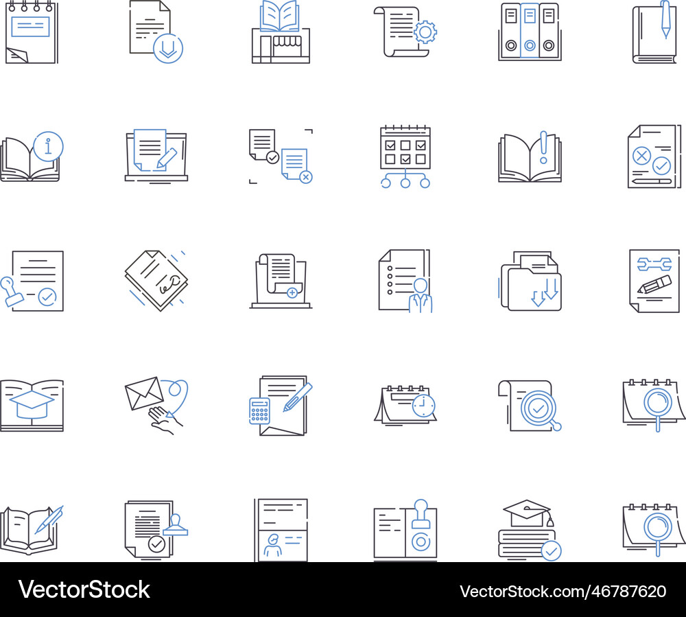 Magazine creation line icons collection layout Vector Image