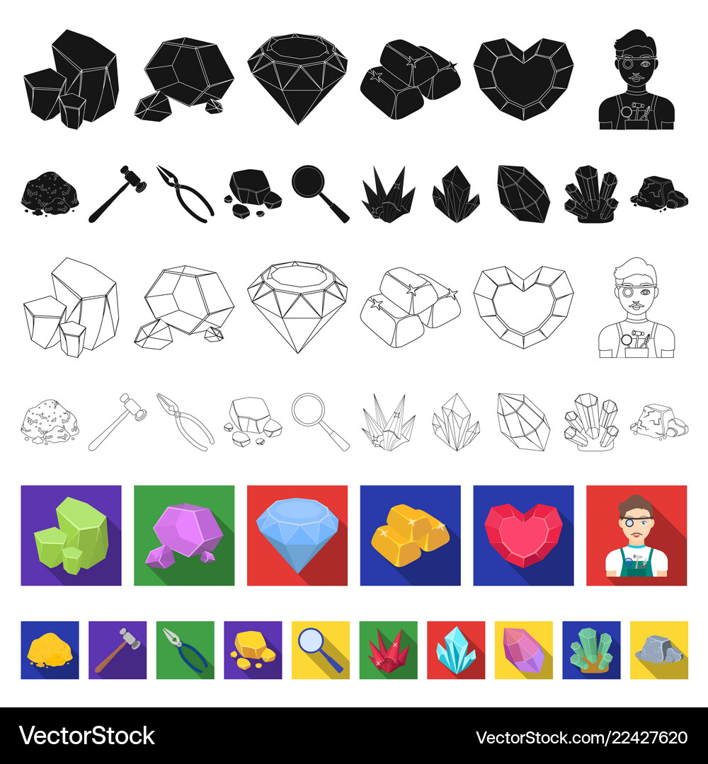 Precious minerals flat icons in set collection Vector Image