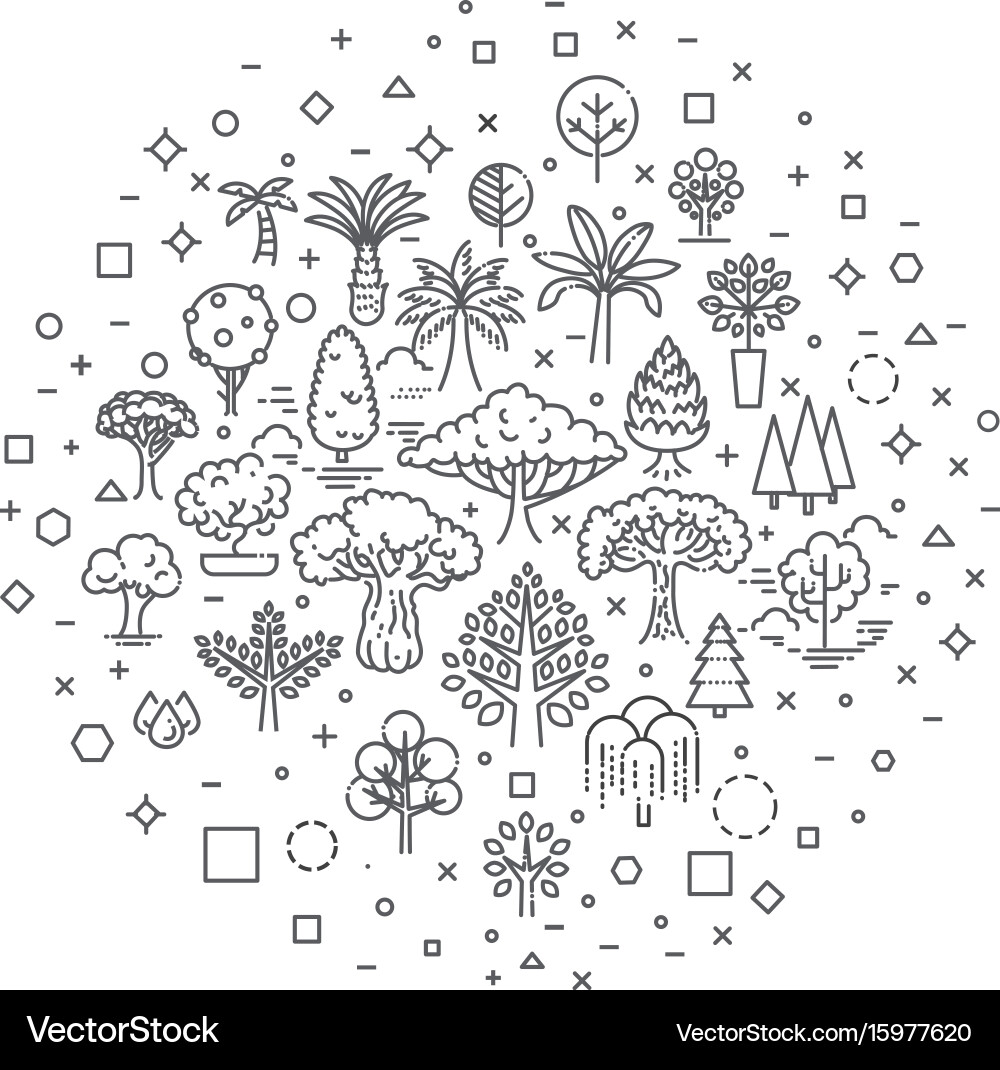 Set of tree shape line icons Royalty Free Vector Image