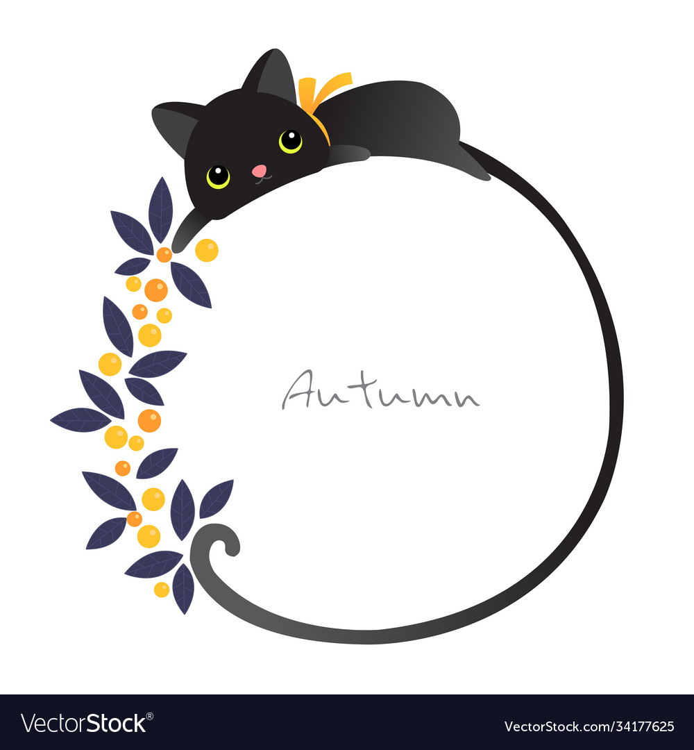 Black cat long tail with halloween berry wreath Vector Image