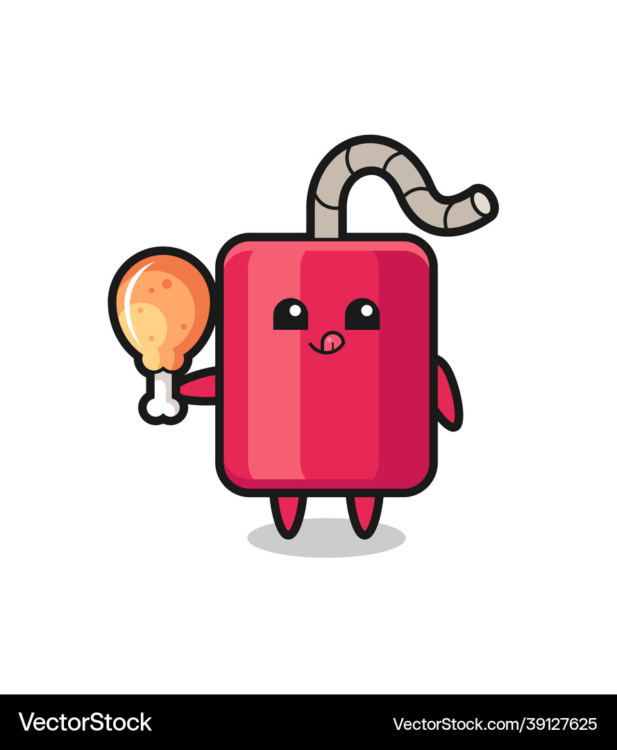 Dynamite cute mascot is eating a fried chicken Vector Image