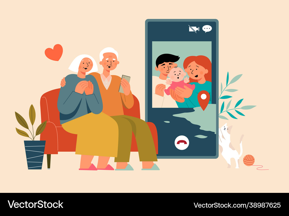 Elders video calling with family Royalty Free Vector Image