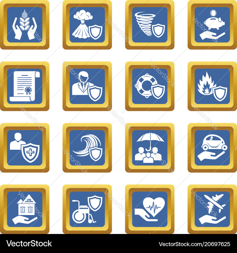 Insurance icons set blue square Royalty Free Vector Image