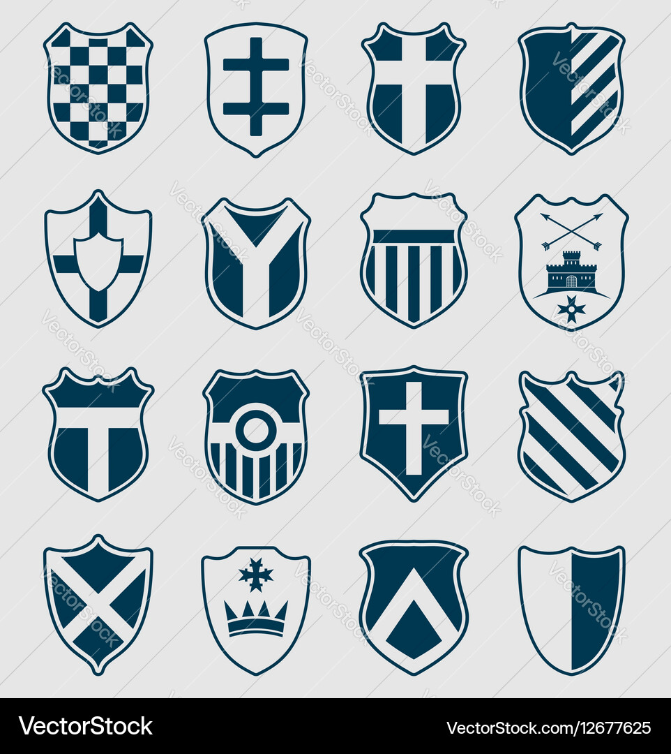 Set of blue heraldic shields Royalty Free Vector Image