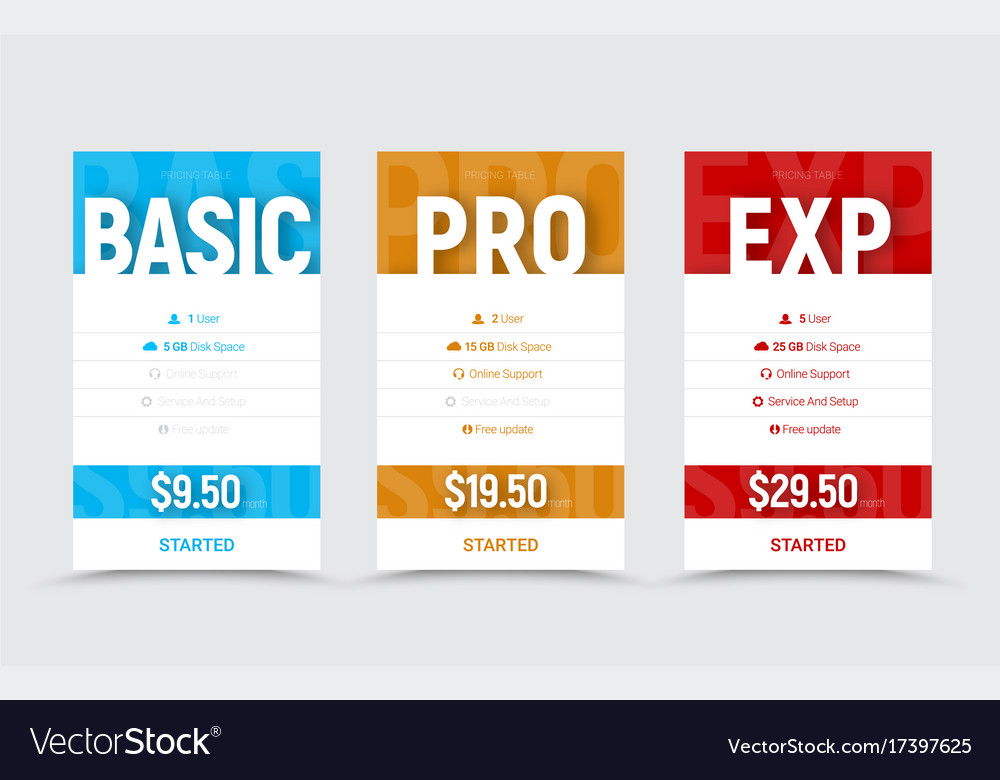 Template price tables for basic Royalty Free Vector Image