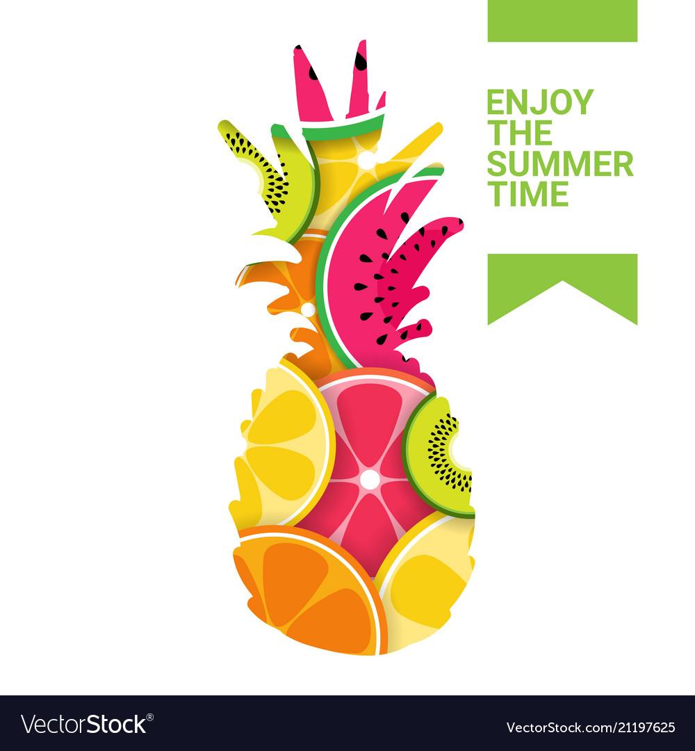 Tropical Pineapple Fruits - Summer Refresh Vector Image
