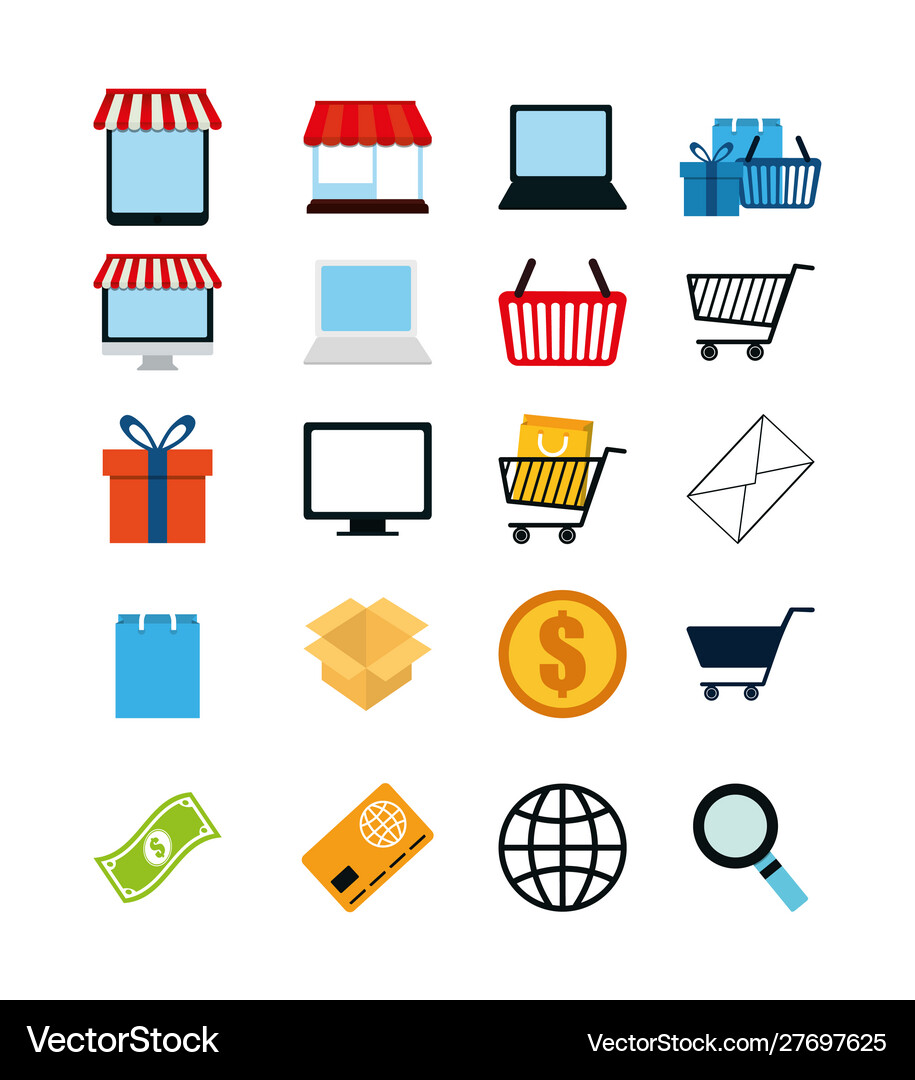 Variety shopping icon set pack design Royalty Free Vector