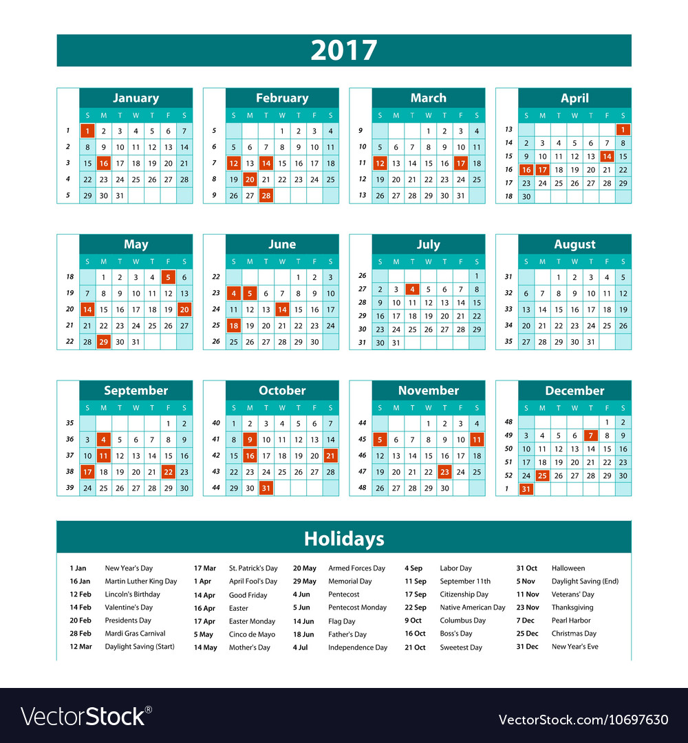 2017 calendar - blue template of calendar Vector Image