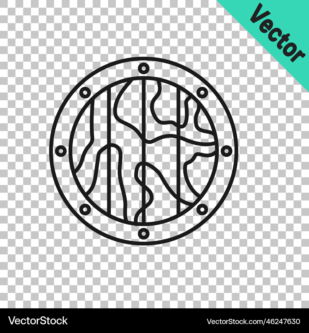 Black line round wooden shield icon isolated Vector Image