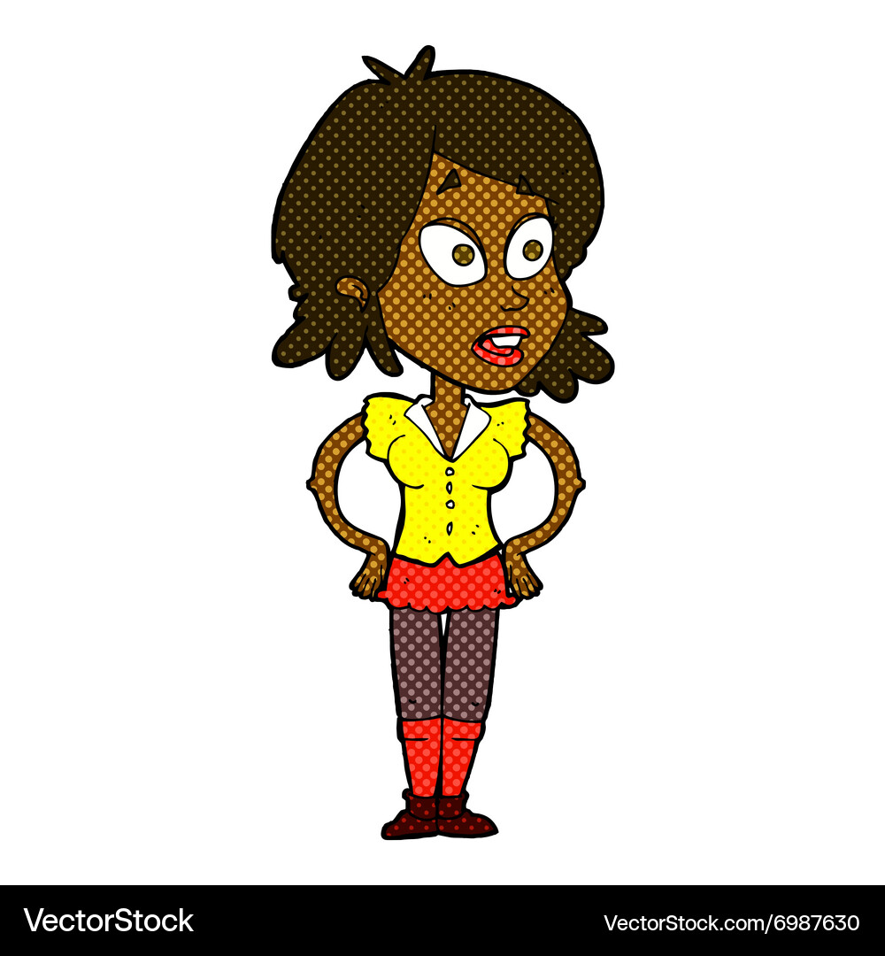 Comic cartoon woman with hands on hips Royalty Free Vector