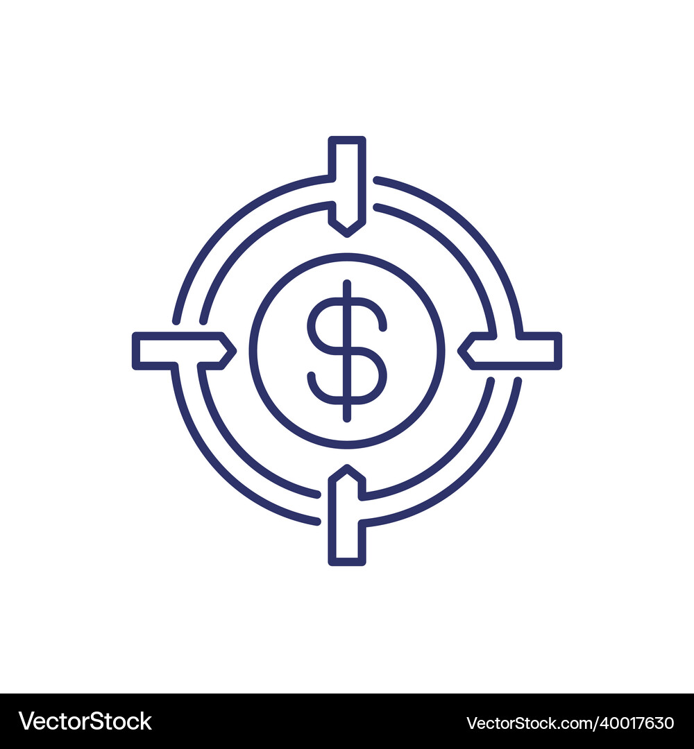 Focus on money line icon with a target Royalty Free Vector