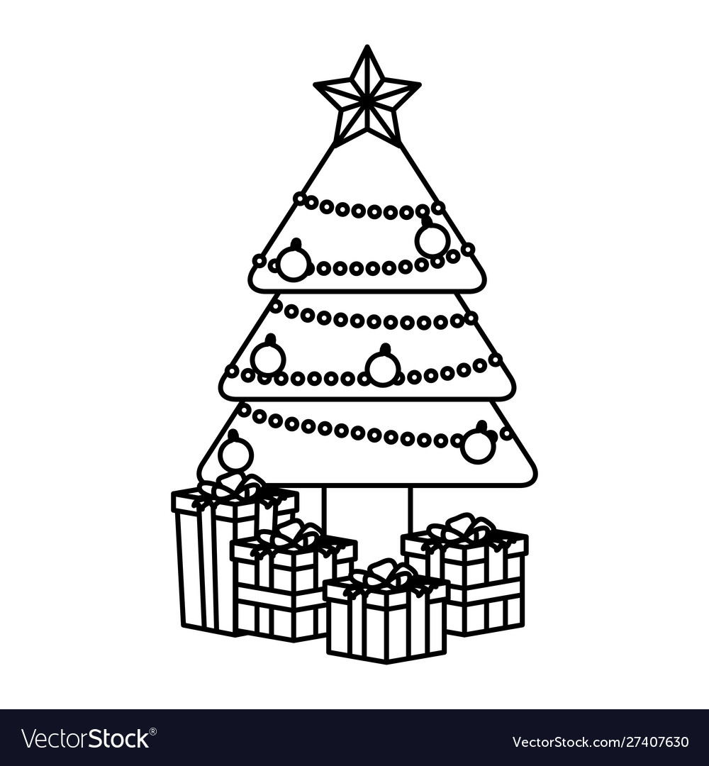 Merry christmas pine tree with colors lights Vector Image