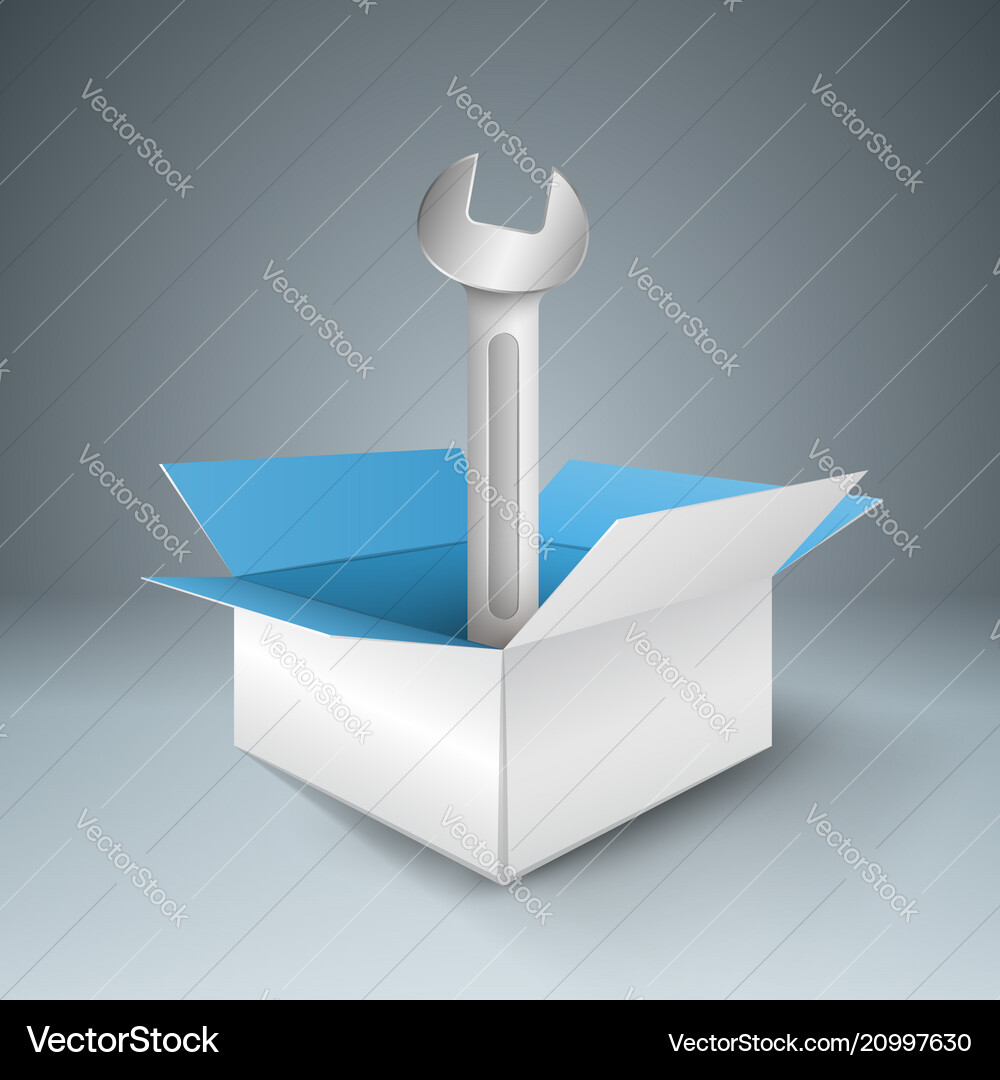 Realistic wrench and paper box icon Royalty Free Vector