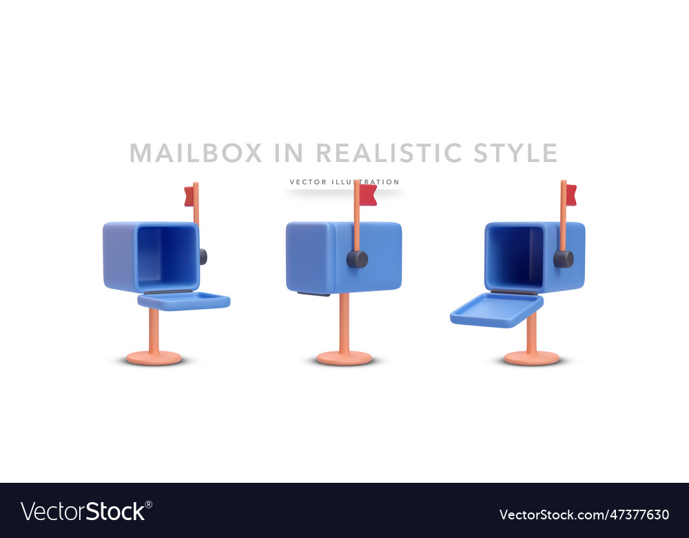 Set of 3d realistic blue mailbox icons with shadow