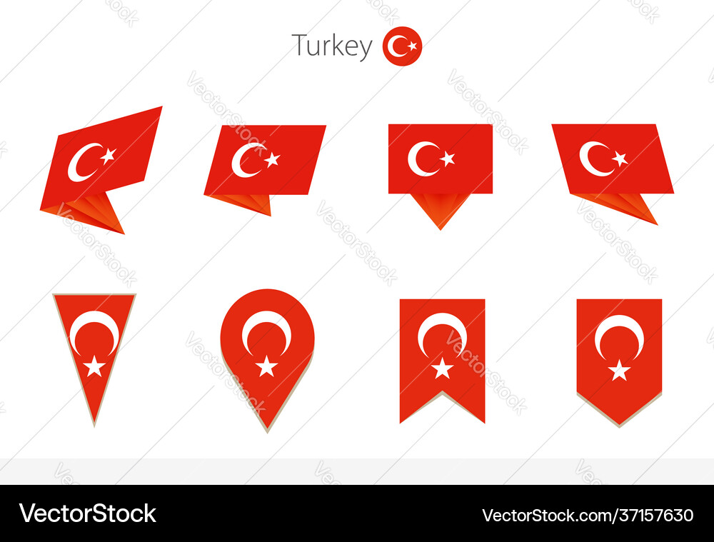 Turkey national flag collection eight versions Vector Image