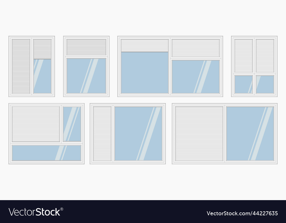 Apartment white window frames set isolated flat Vector Image